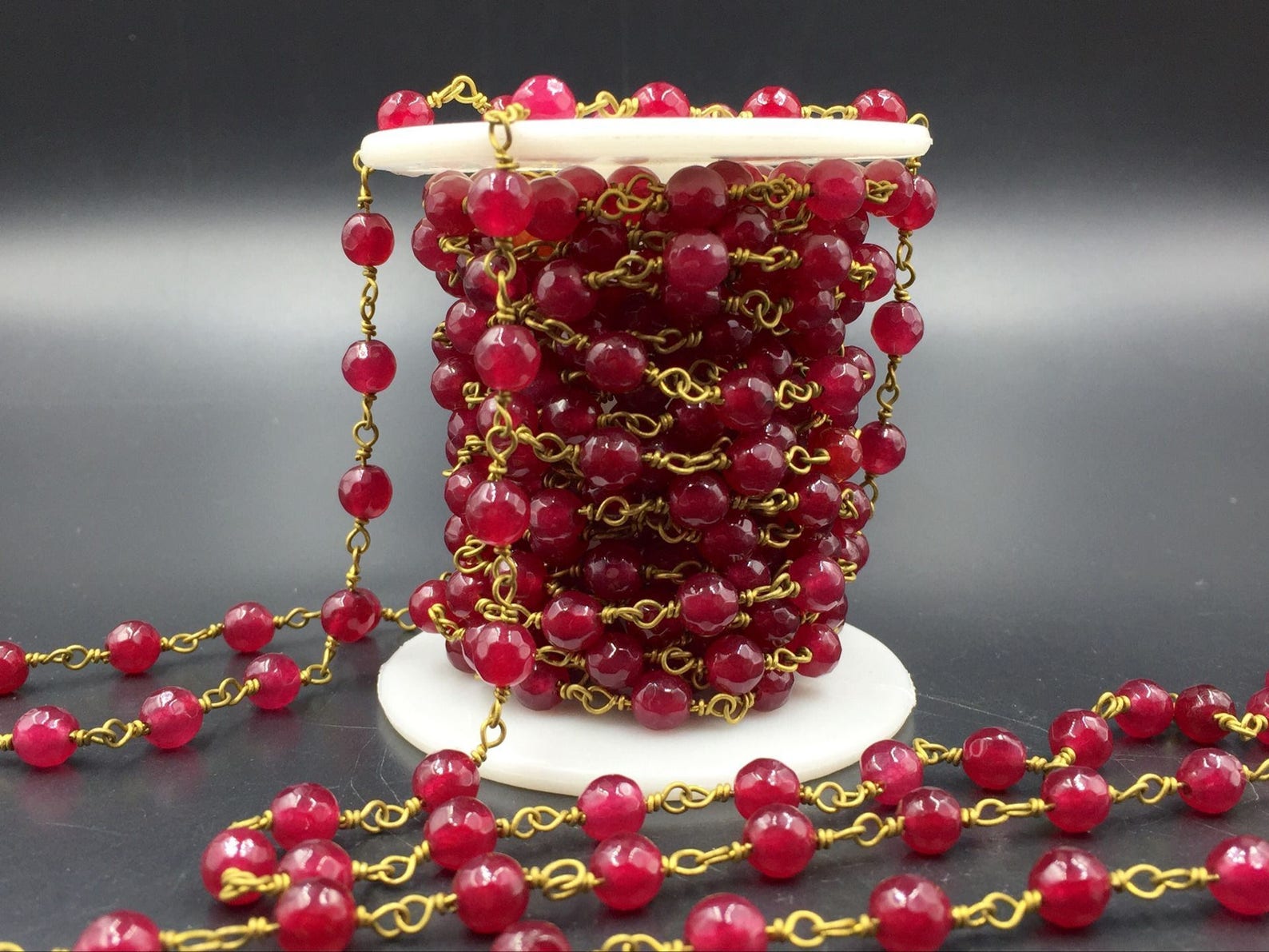 6mm Red Jade Rosary Chain Faceted Jade Beads Rosary Style | Etsy