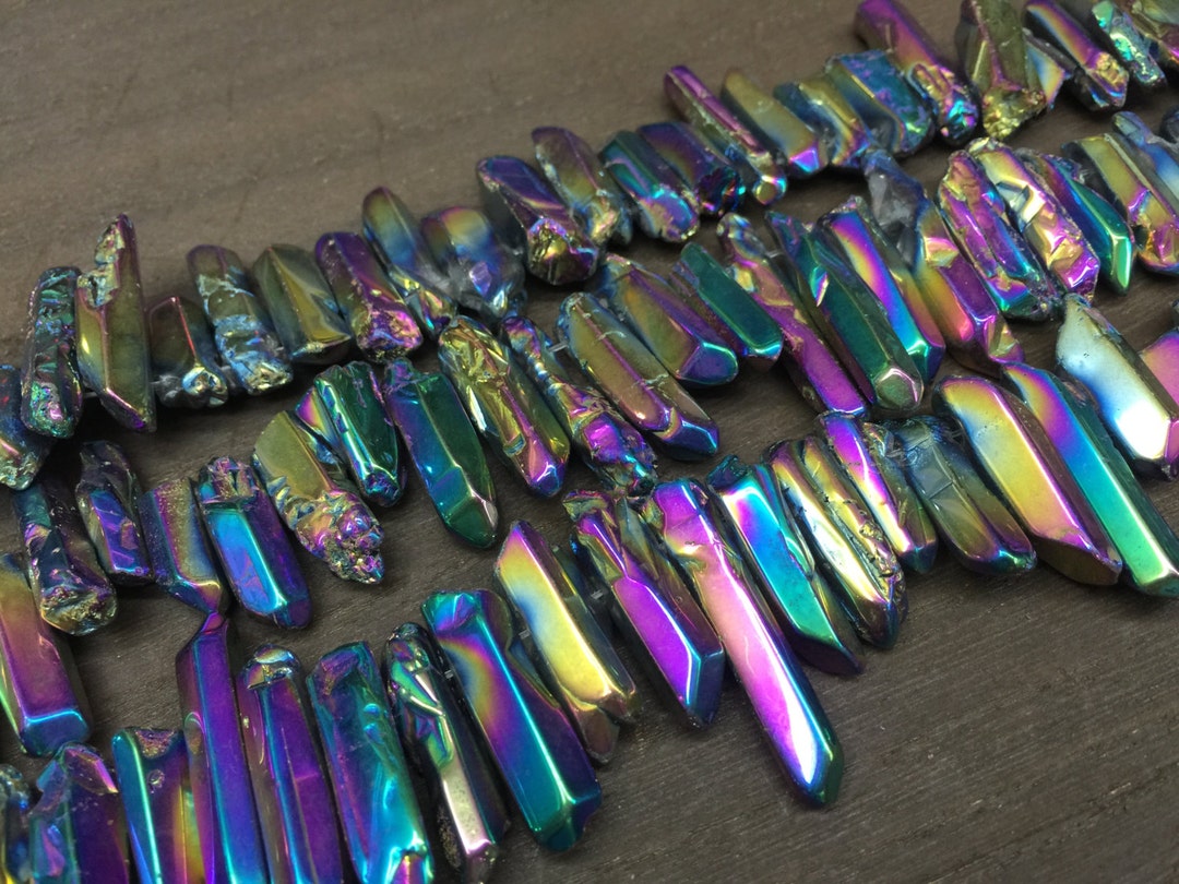 Polished Tiny Rainbow Quartz Point Beads Titanium Quartz Crystal Points ...