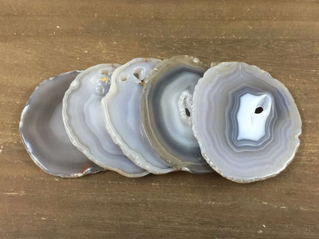 Large Agate Slices Gray Agate Coaster Large Agate Druzy Slice Mineral ...