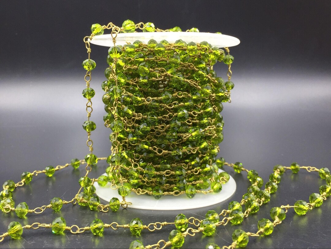 10ft Transparent Moss Green Glass Rosary Chain 4x6mm Faceted Glass ...