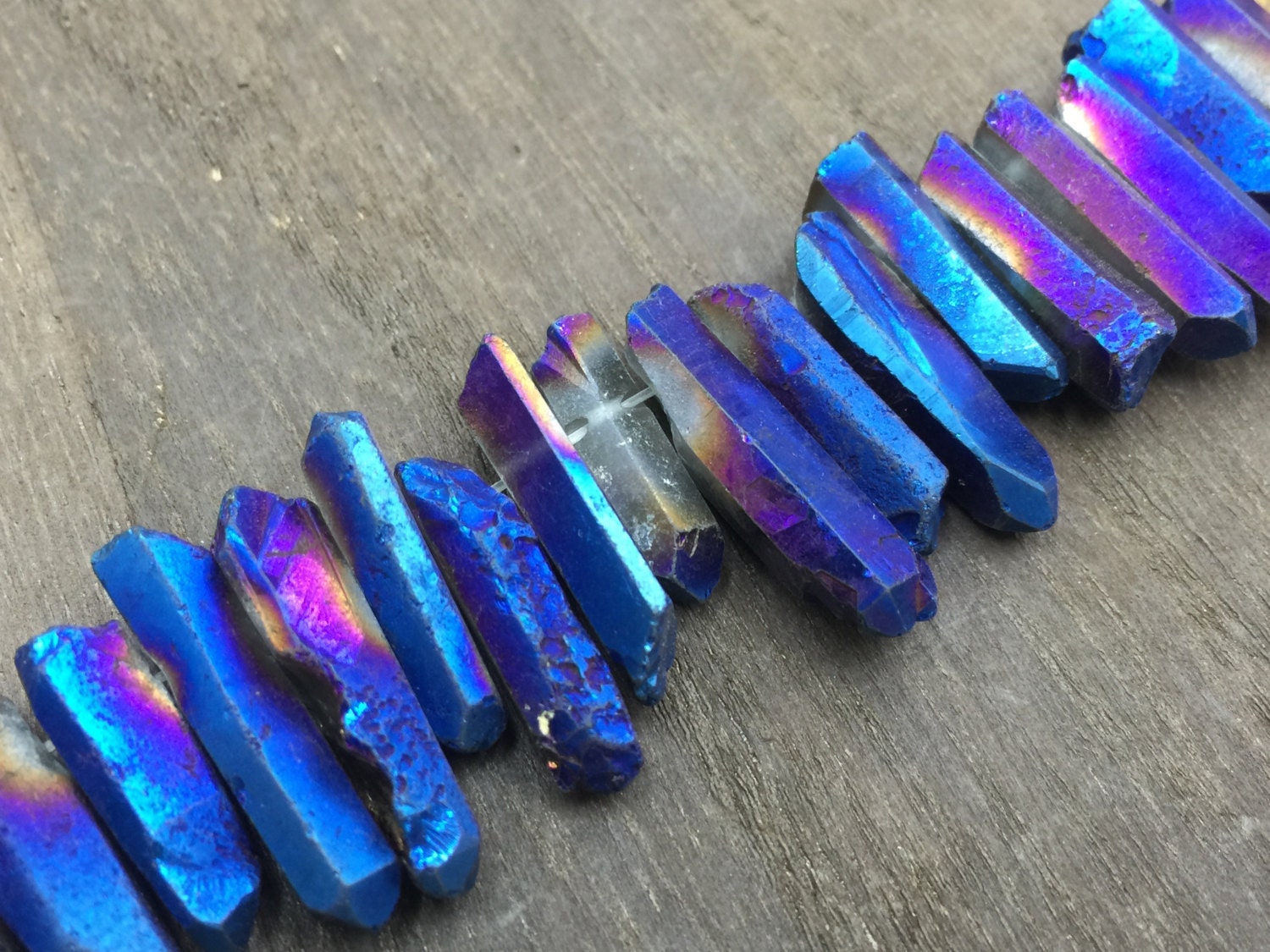 Tiny Titanium Quartz Point Beads Matte Blue Quartz Pendant Beads Raw ...
