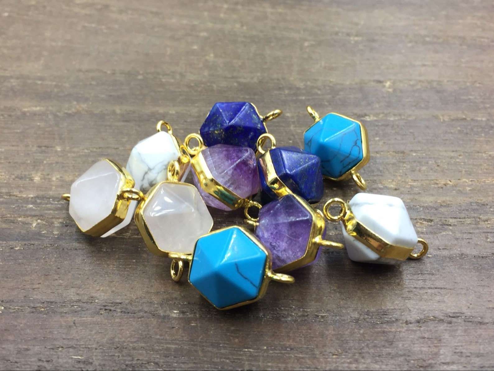 5pc Gemstone Point Connector Hexagon Bead Connector Double | Etsy