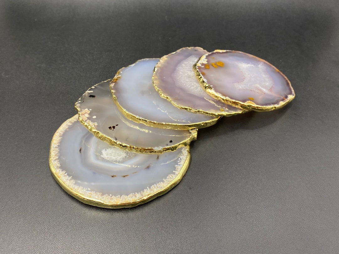 Gold Agate Coasters Large Agate Slices Natural Gray Agate Coasters Set ...