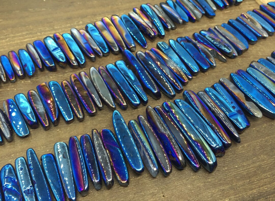 Titanium Blue Agate Stick Slice Beads Metallic Graduated Agate Points ...