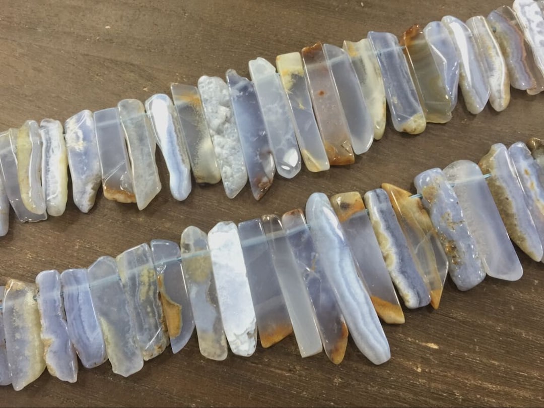 Blue Lace Agate Slice Beads Graduated Agate Point Beads Slices Stick ...