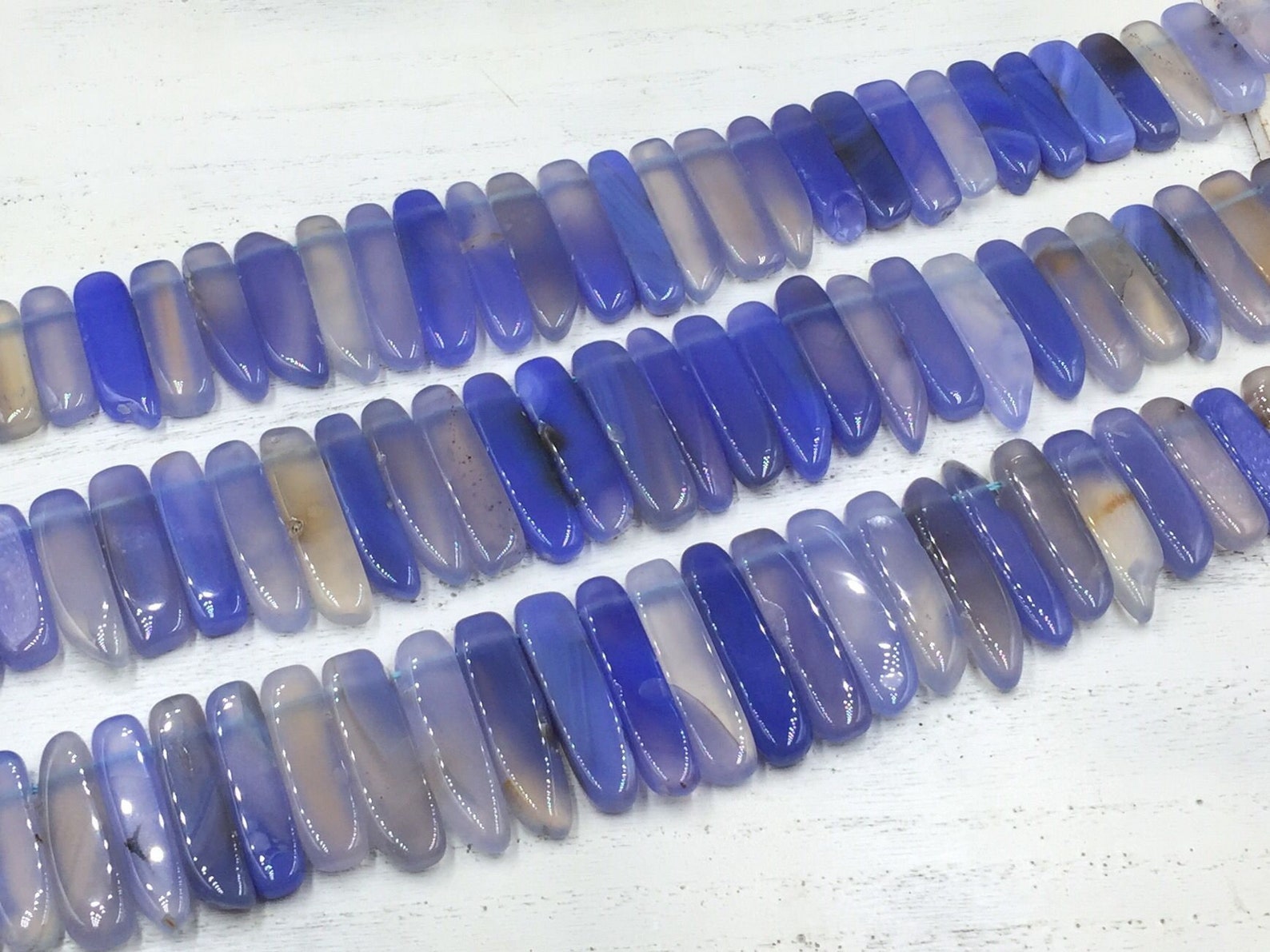 Polished Blue Carnelian Slice Beads Stick Beads Graduated Top Drilled ...
