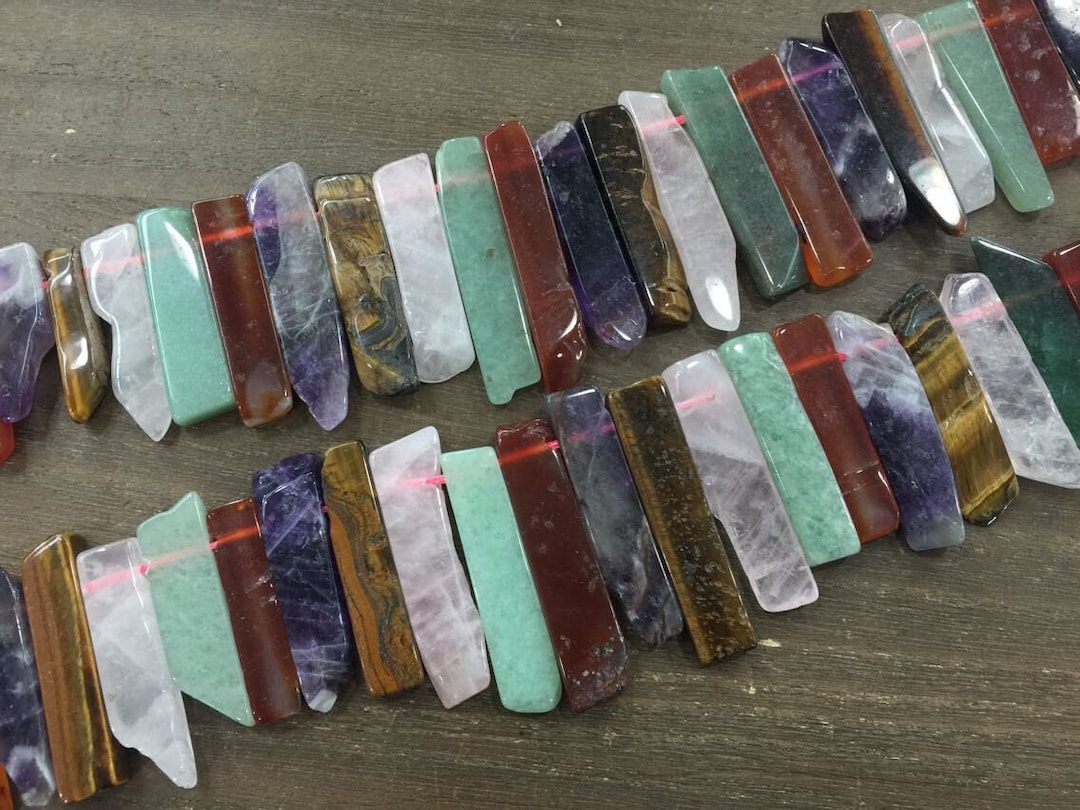Natural Multi Stone Slice Beads Graduated Gemstone Long Point Beads ...