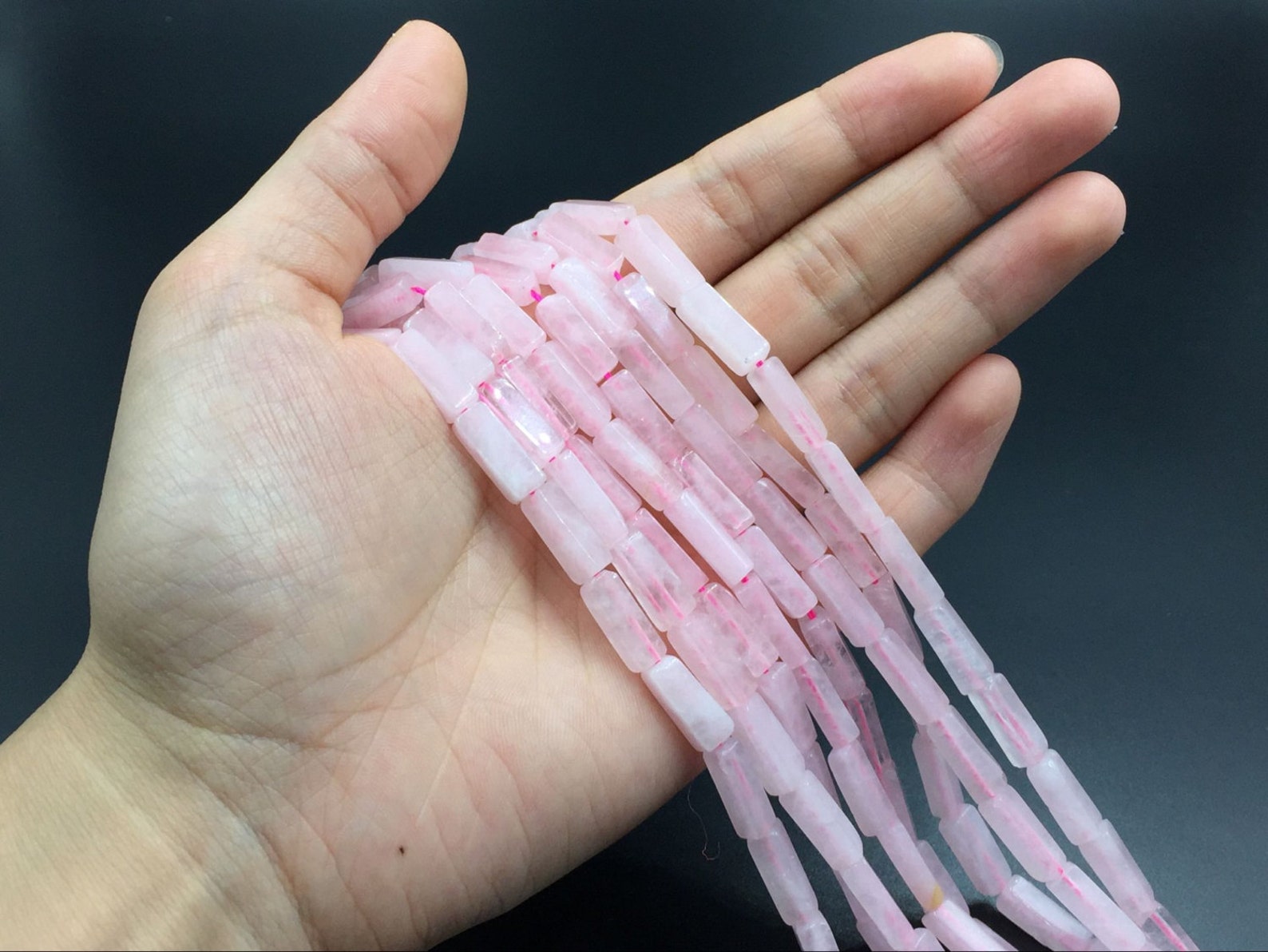 Rectangle Rose Quartz Tube Beads Gemstone Rectangle Beads Pink Quartz ...