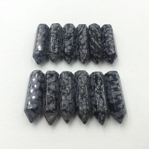 12pcs Black Snowflake Obsidian Stone Jasper Points Hexagonal Beads ...