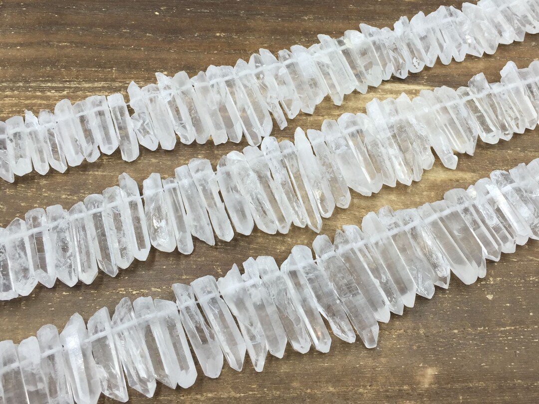 Raw Clear Quartz Crystal Points Rock Quartz Beads Top Drilled Raw Rough ...
