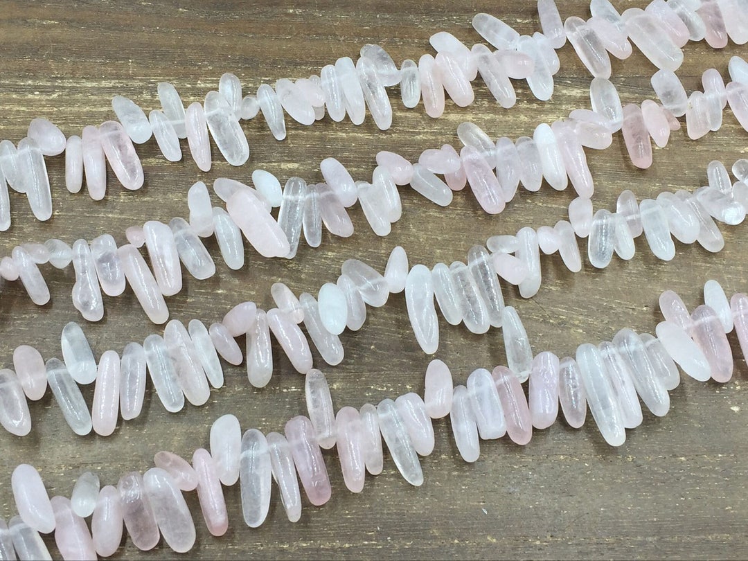 Rose Quartz Chip Beads Tiny Pink Quartz Crystal Stick Spike Beads ...
