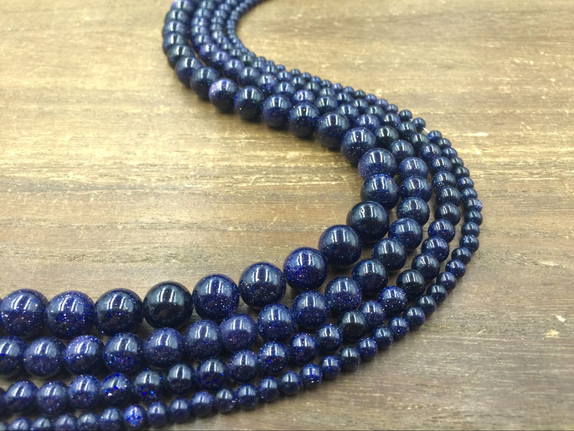 Round Blue Goldstone Beads Smooth Round Shiny Blue Sandstone | Etsy