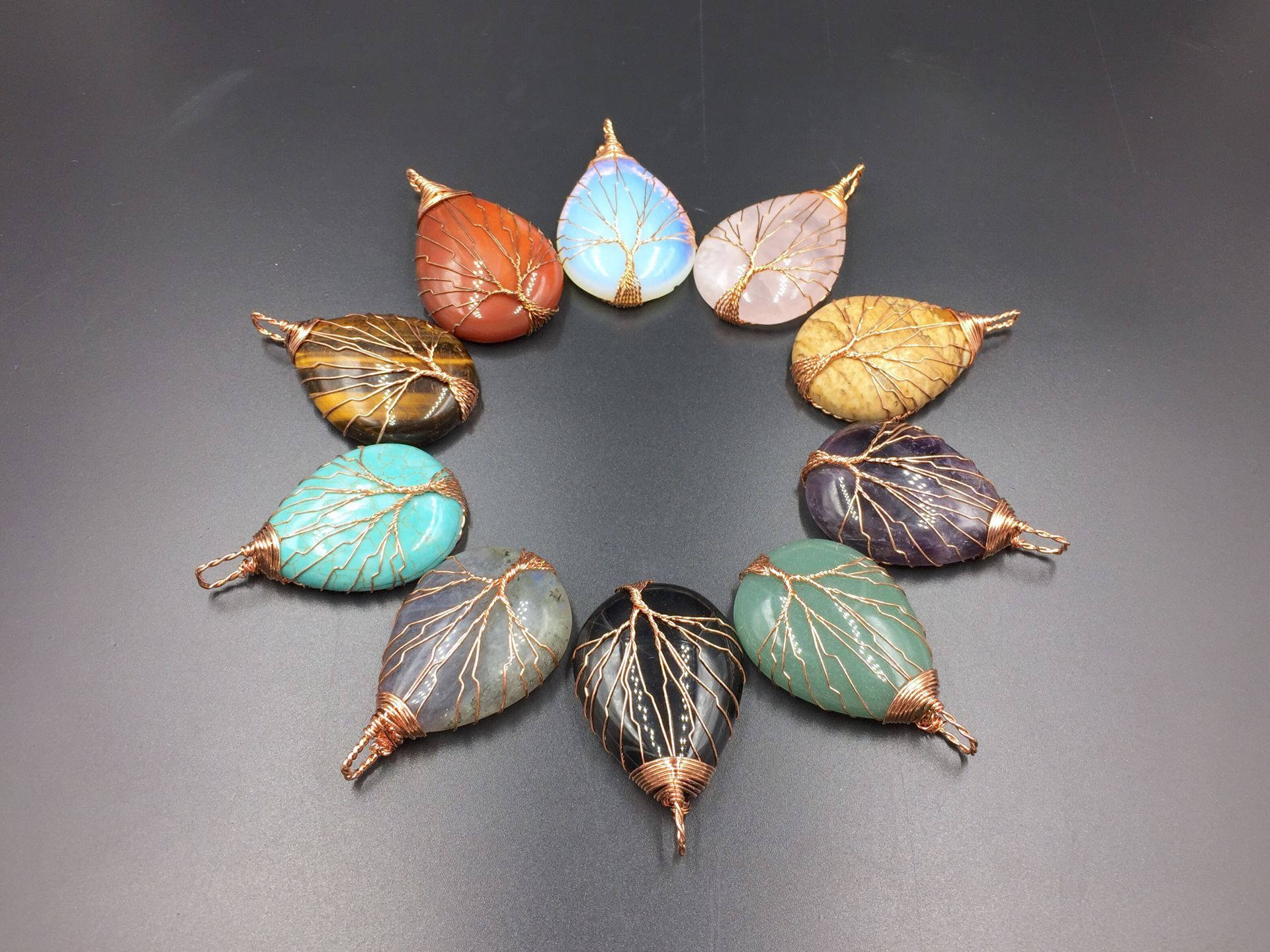 Rose Gold Pendant Teardrop Pendant Tree of Life Pendant Wire Wrapped ...