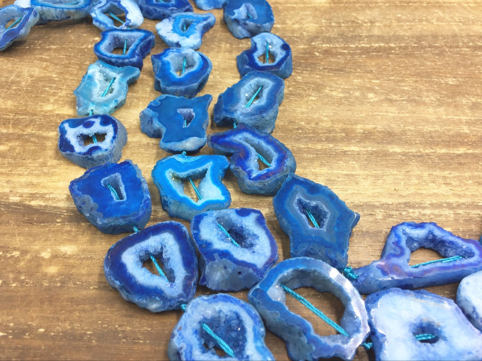Blue Agate Geode Slices Beads Drusy Agate Druzy Slice Slab Connector ...