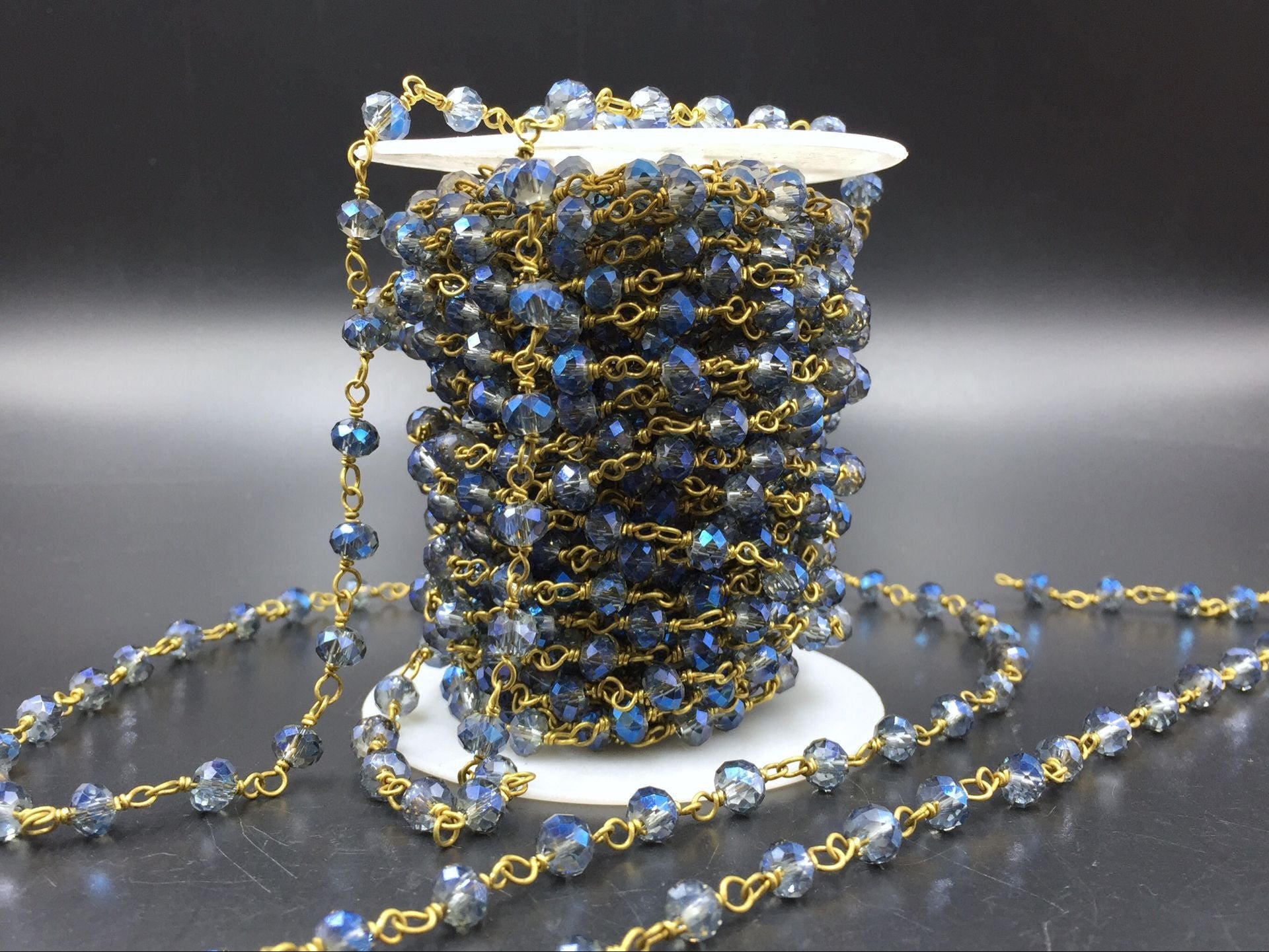 10ft Blue Glass Rosary Chain 4x6mm Faceted Rondelle Glass | Etsy