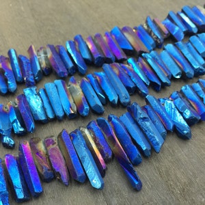 Tiny Titanium Quartz Point Beads Matte Blue Quartz Pendant Beads Raw ...