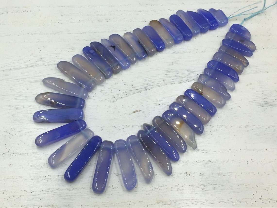 Polished Blue Carnelian Slice Beads Stick Beads Graduated Top Drilled ...