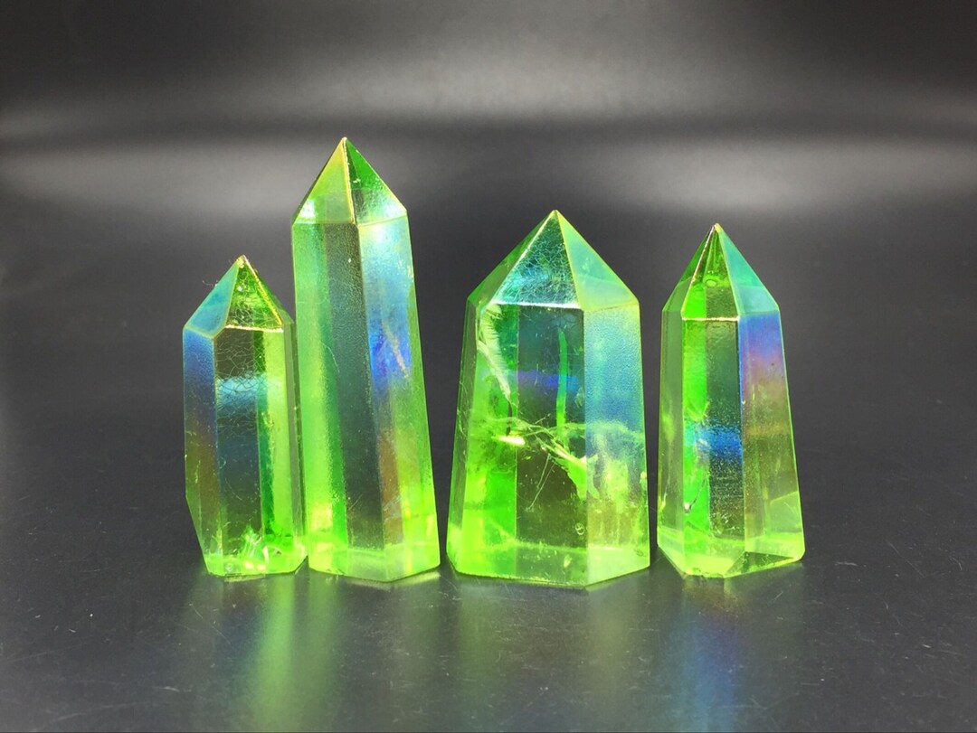 Green Aura Quartz Crystal Point Tower Green Apple Rainbow Crystal ...