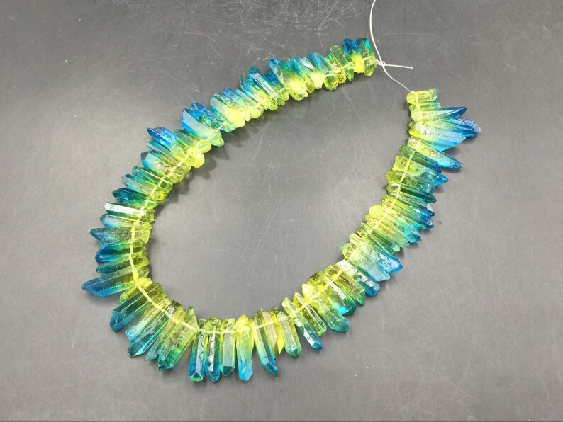 Green&blue Quartz Points Raw Gradient Crystal Point Beads - Etsy