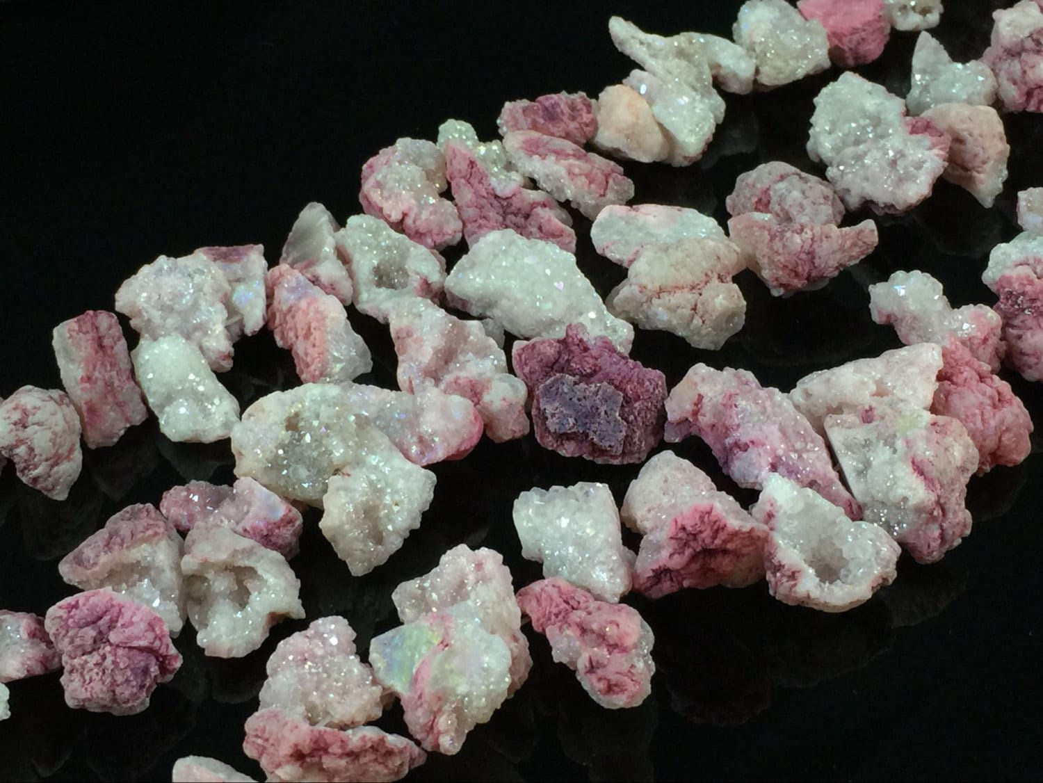 Pink Druzy Geode Beads Aura Quartz Druzy Nugget Beads Freeform | Etsy