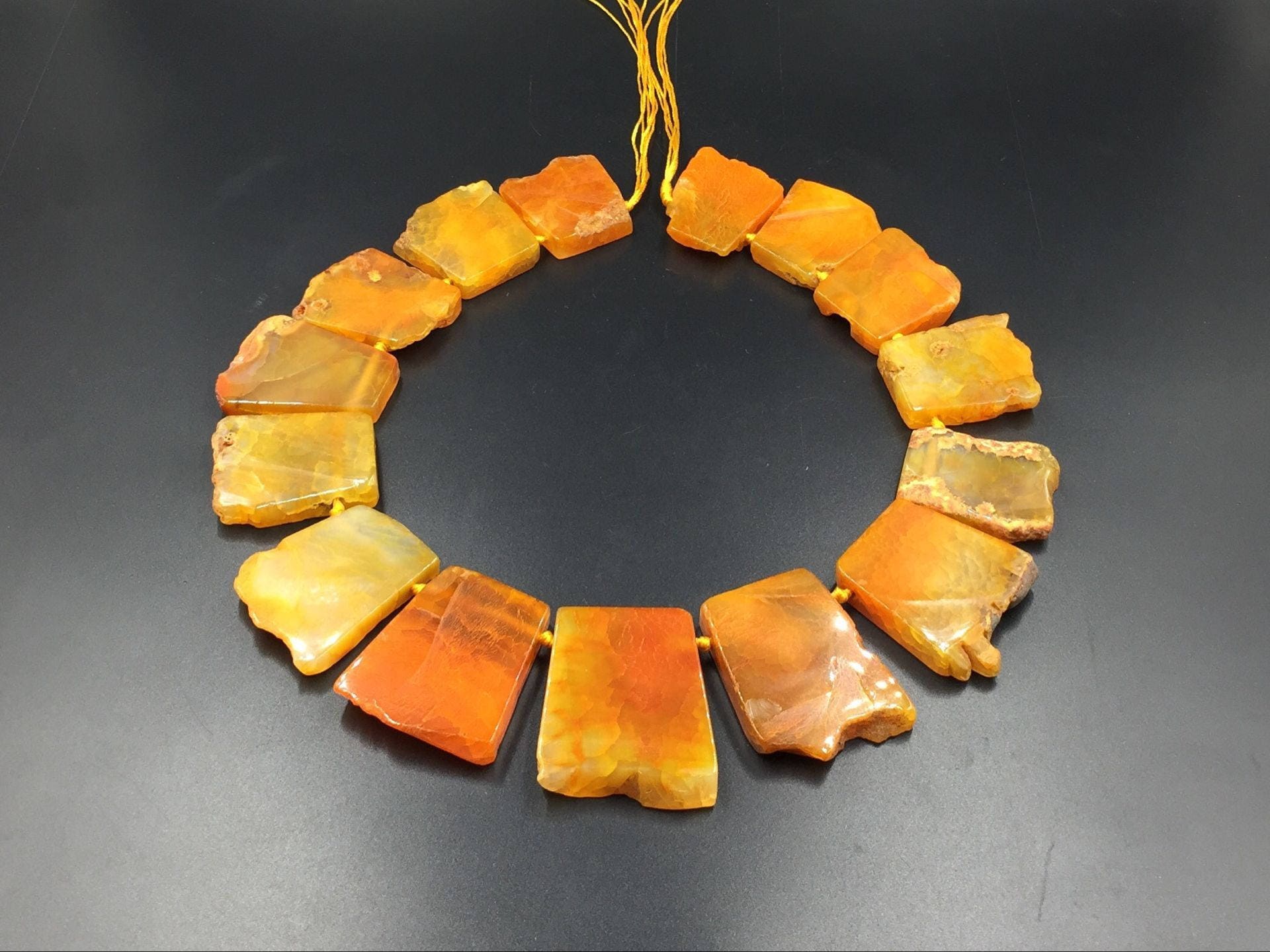 Flat Trapezoid Agate Slice Beads Orange/Yellow Agate Pendant | Etsy