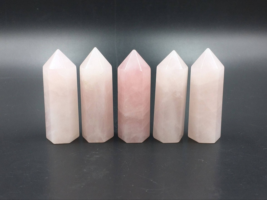 1.8" Rose Quartz Crystal Tower Point Pink Crystal Obelisk Standing ...