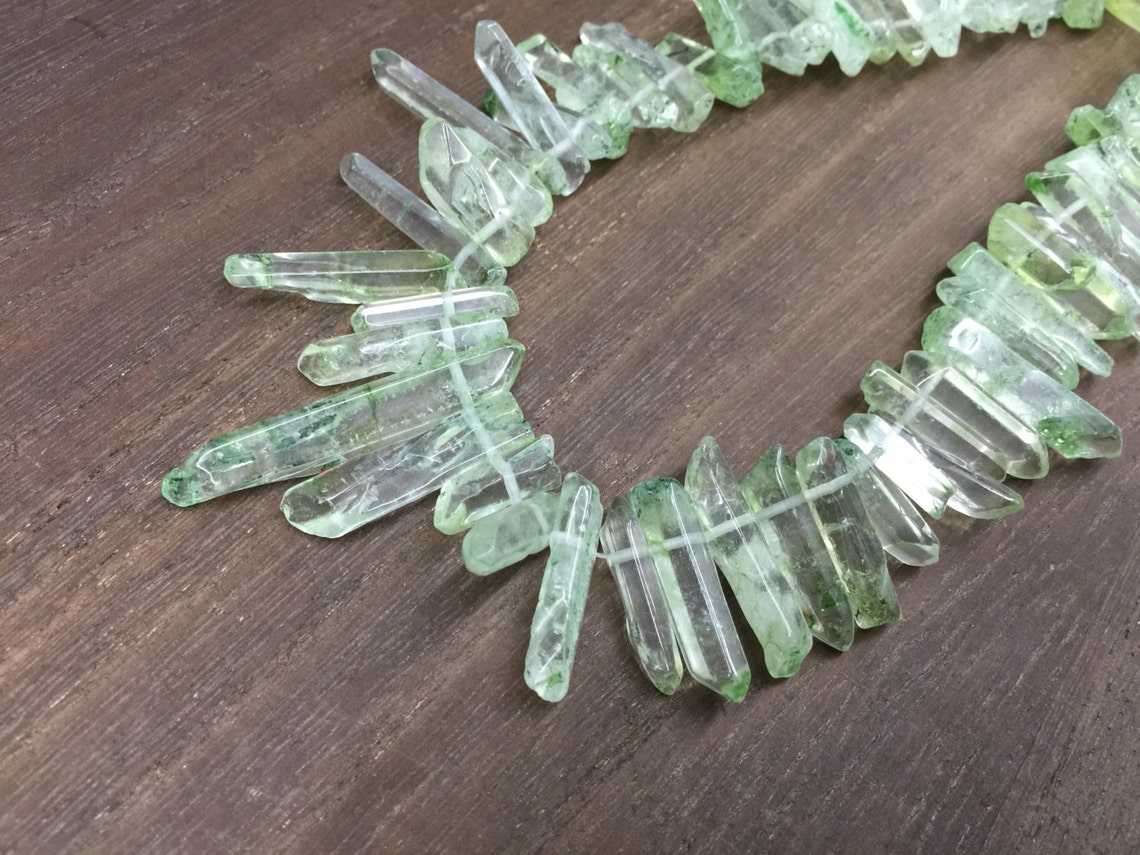 Tiny Polished Crystal Points Light Green Crystal Quartz Point Beads ...