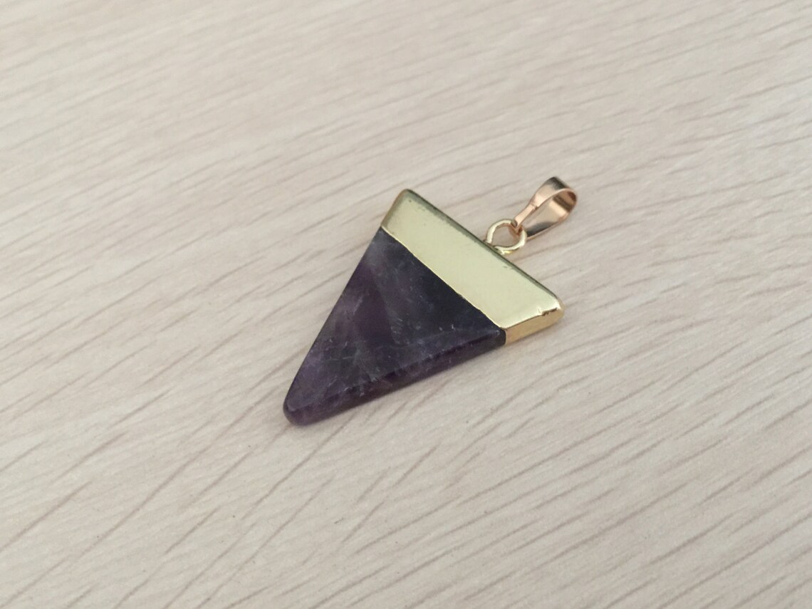 Amethyst triangle pendant Purple amethyst quartz pendant | Etsy