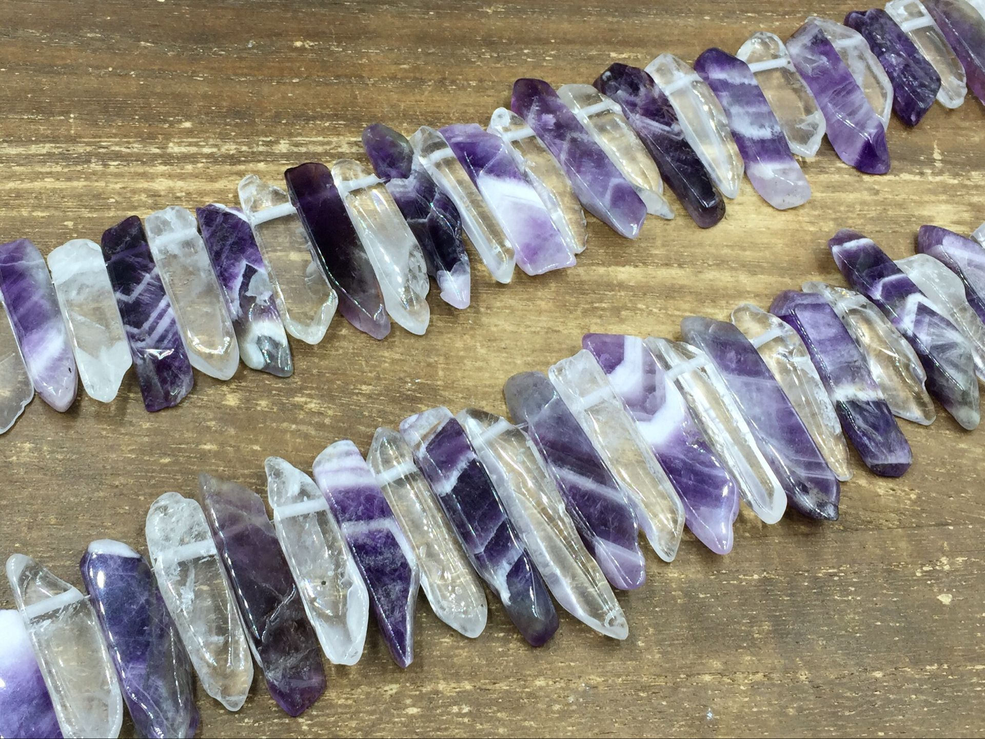 Polished Amethyst & Clear Quartz Point Stick Beads Chevron | Etsy