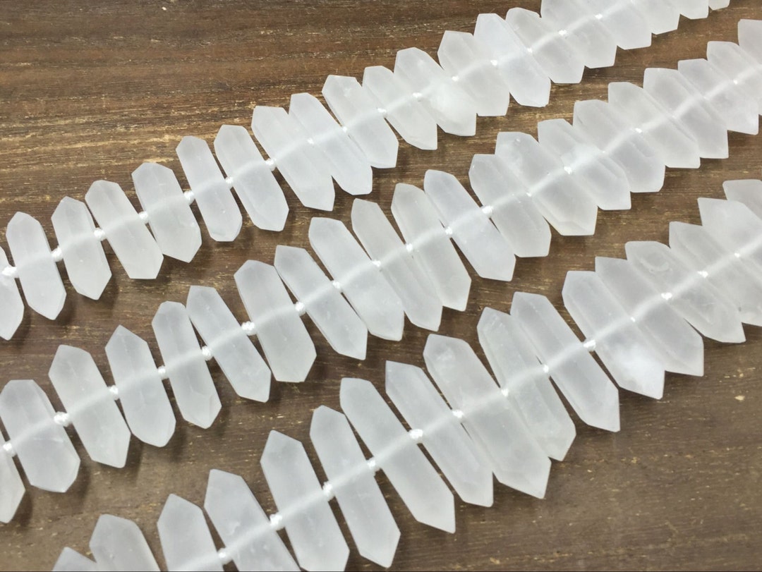Raw Matte Clear Quartz Crystal Points Center Drilled Double Pointed ...