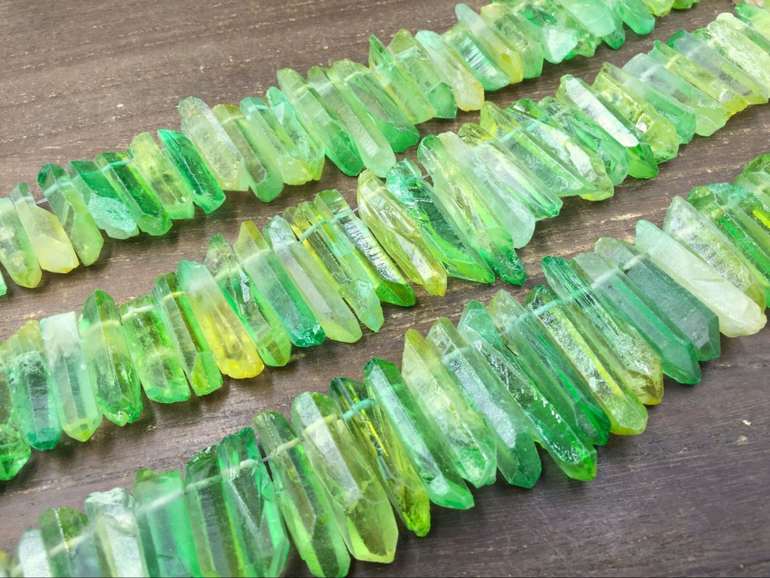 Green&yellow Aura Quartz Points Raw Yellow Green Crystal Point Beads ...