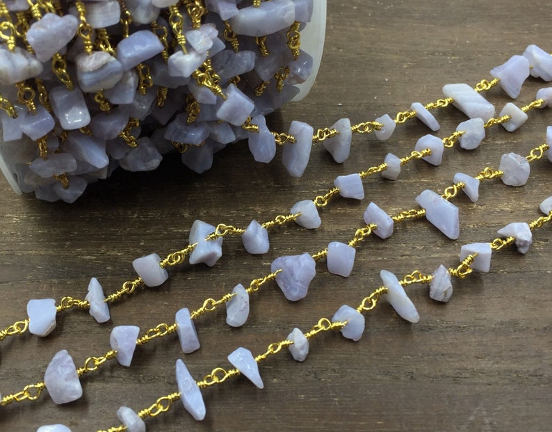 Blue Lace Agate Beads Chain Rosary Style Chain Wholesale Gemstone ...