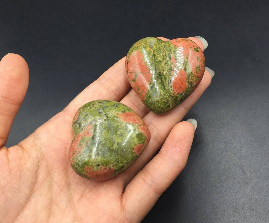 1.6" Unakite Heart Crystal Heart Hand Carved Puffy Heart Stone Heart ...