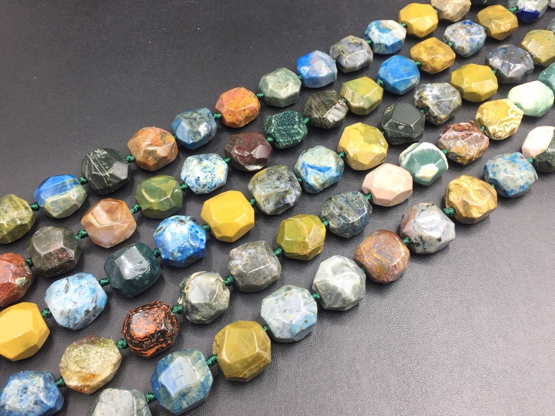 Faceted Ocean Jasper Cushion Beads Colorful Agate Beads Octagon Beads ...
