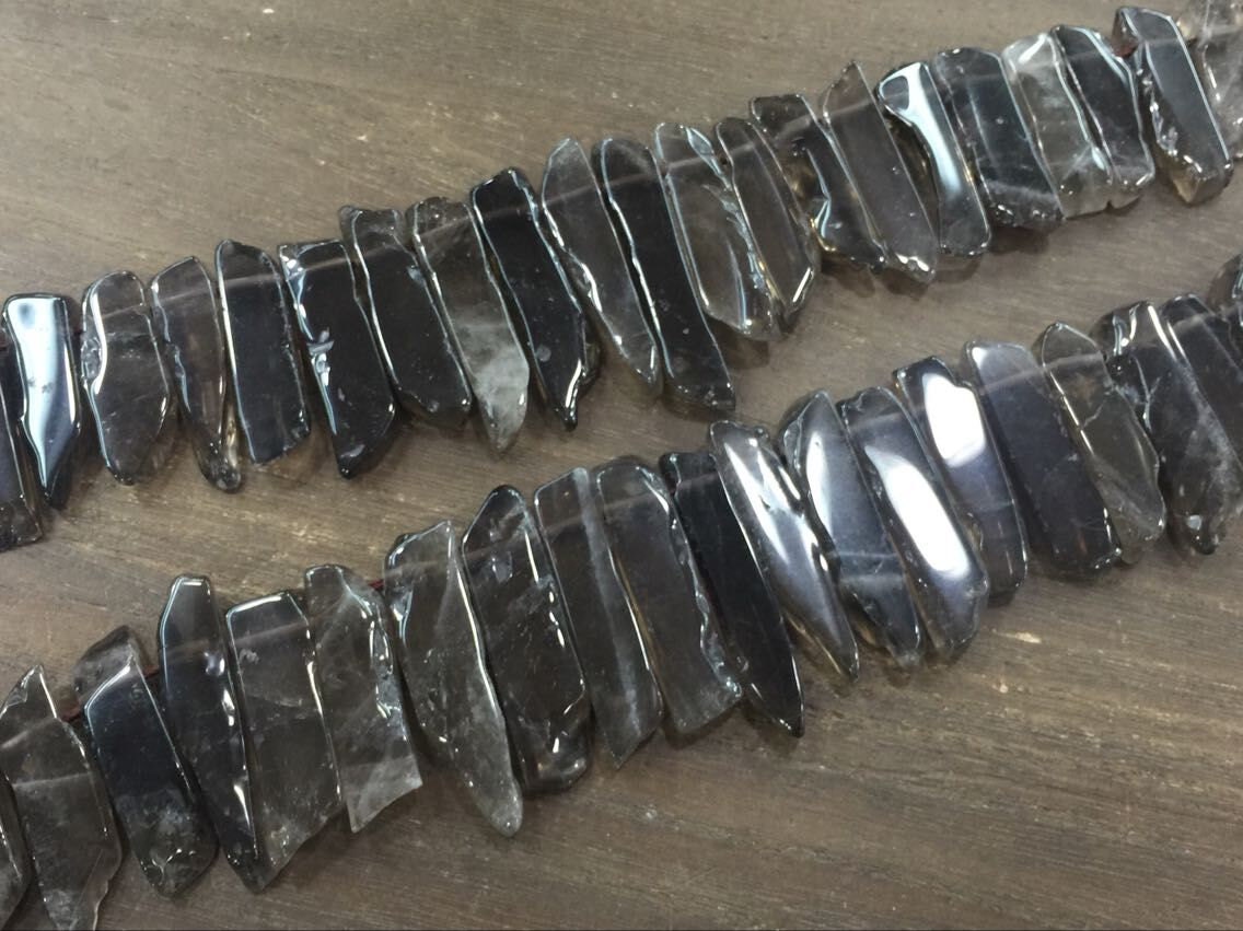 Smoky Quartz Crystal Slice Beads Graduated Rough Quartz Slice Slab ...