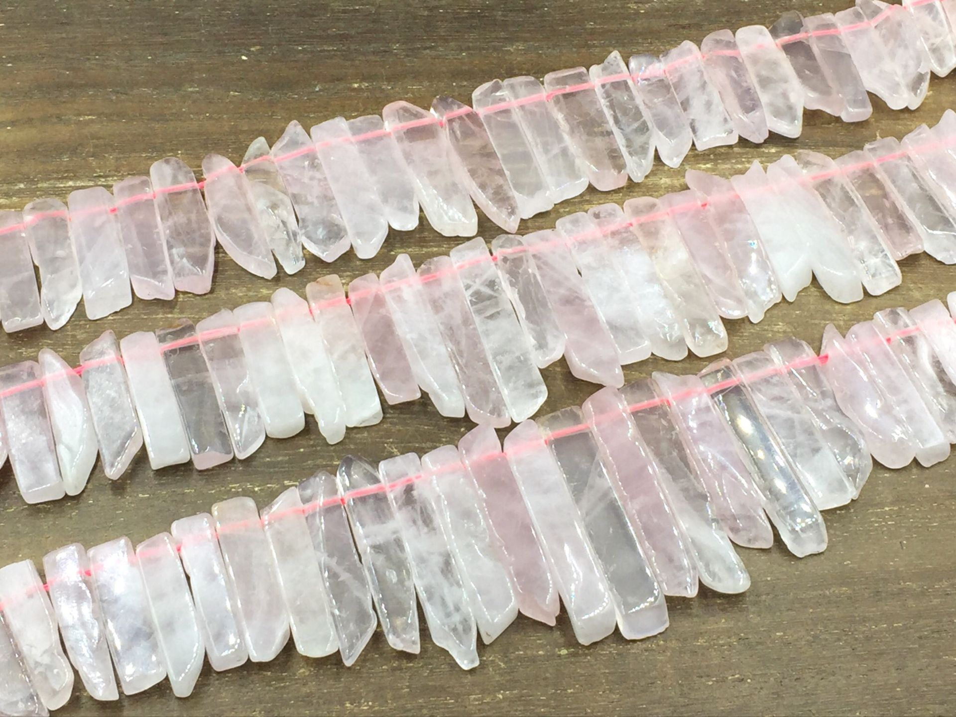 Long Rose Quartz Crystal Stick Beads Pink Quartz Slice Slab | Etsy