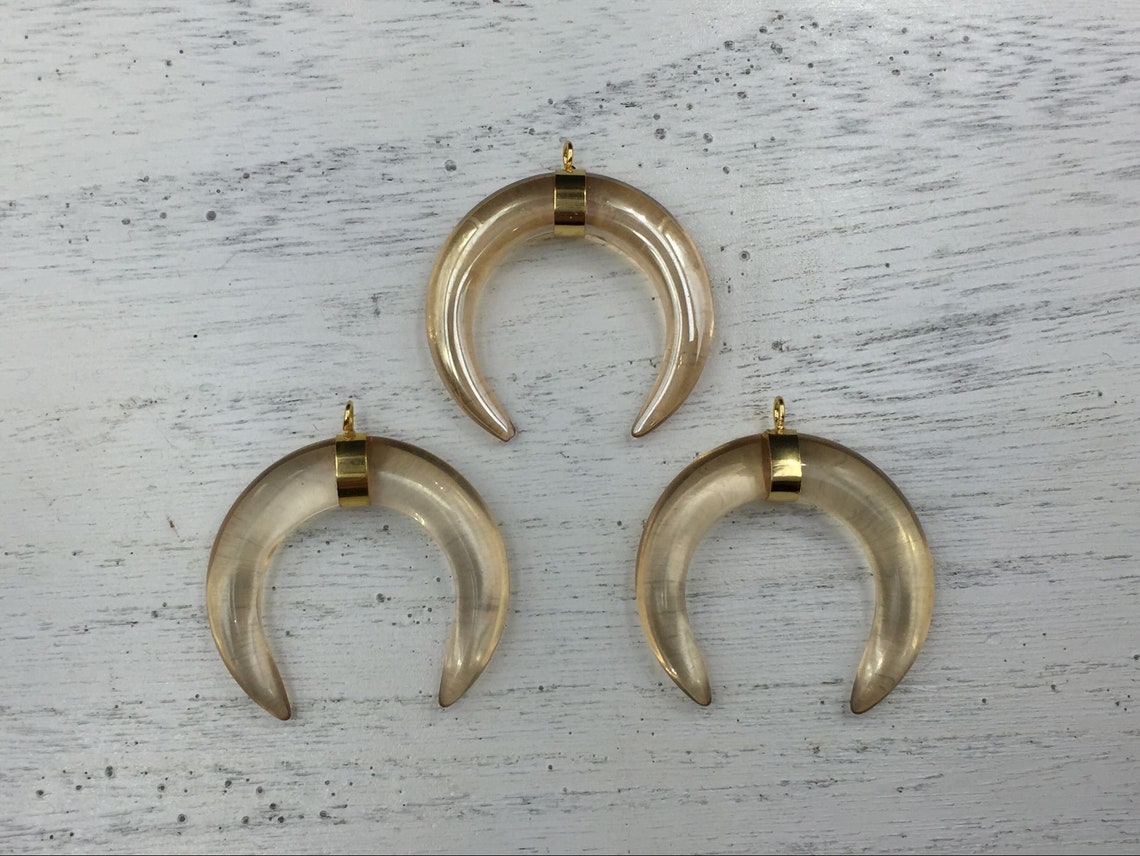 Champagne Aura Glass Crystal Horn Pendant Crescent Moon | Etsy