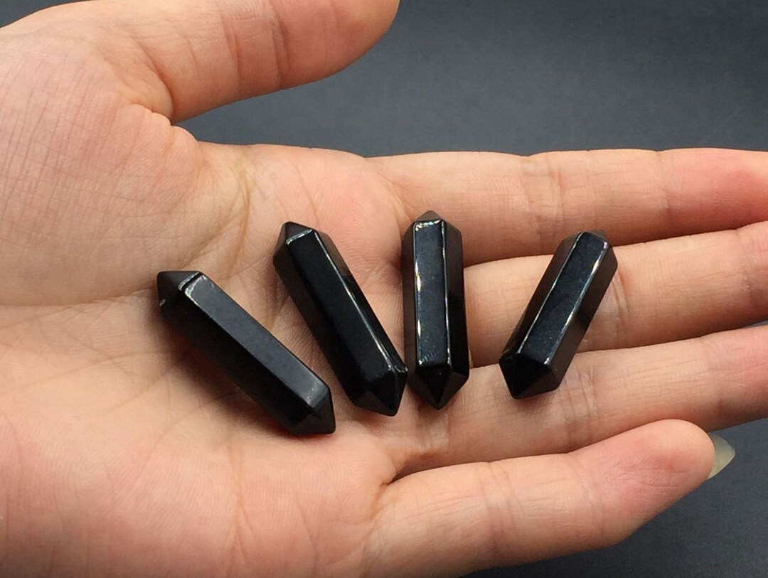 Black Onyx Point Double Terminated Black Agate Gemstone Cryatal Wand ...