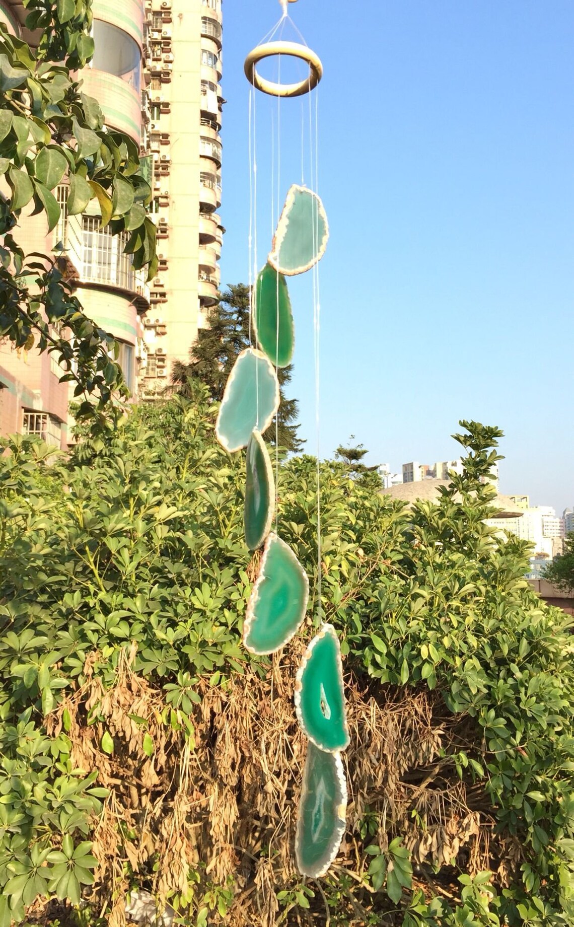 Green Agate Windchime Agate Slice Wind Chime Gemstone Stone Home Decor ...