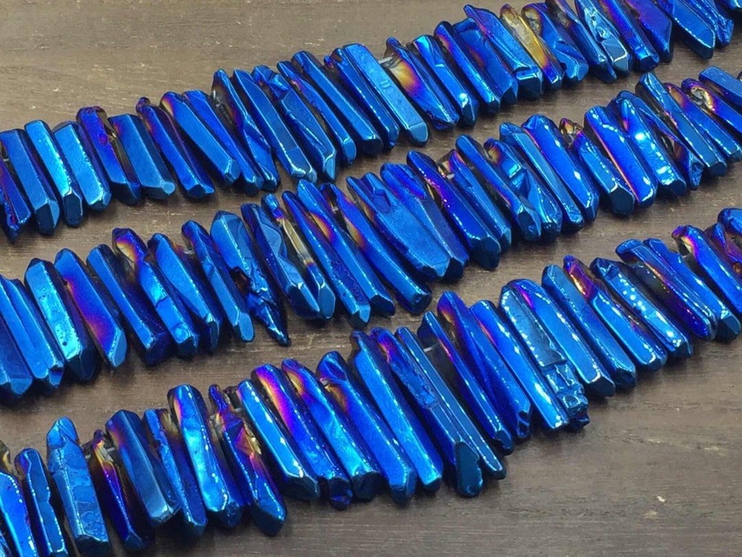 Polished Titanium Blue Quartz Point Crystal Point Stick Beads Top ...