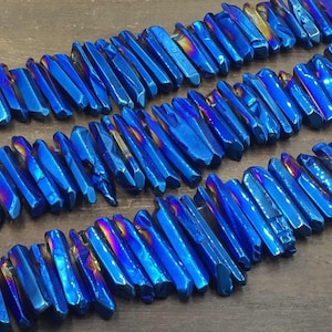 Polished Titanium Blue Quartz Point Crystal Point Stick Beads Top ...