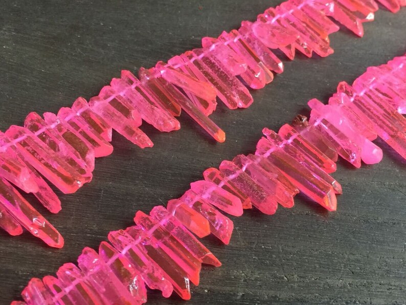 Bright Quartz Point Beads Rose Crystal Points Tiny Pink | Etsy