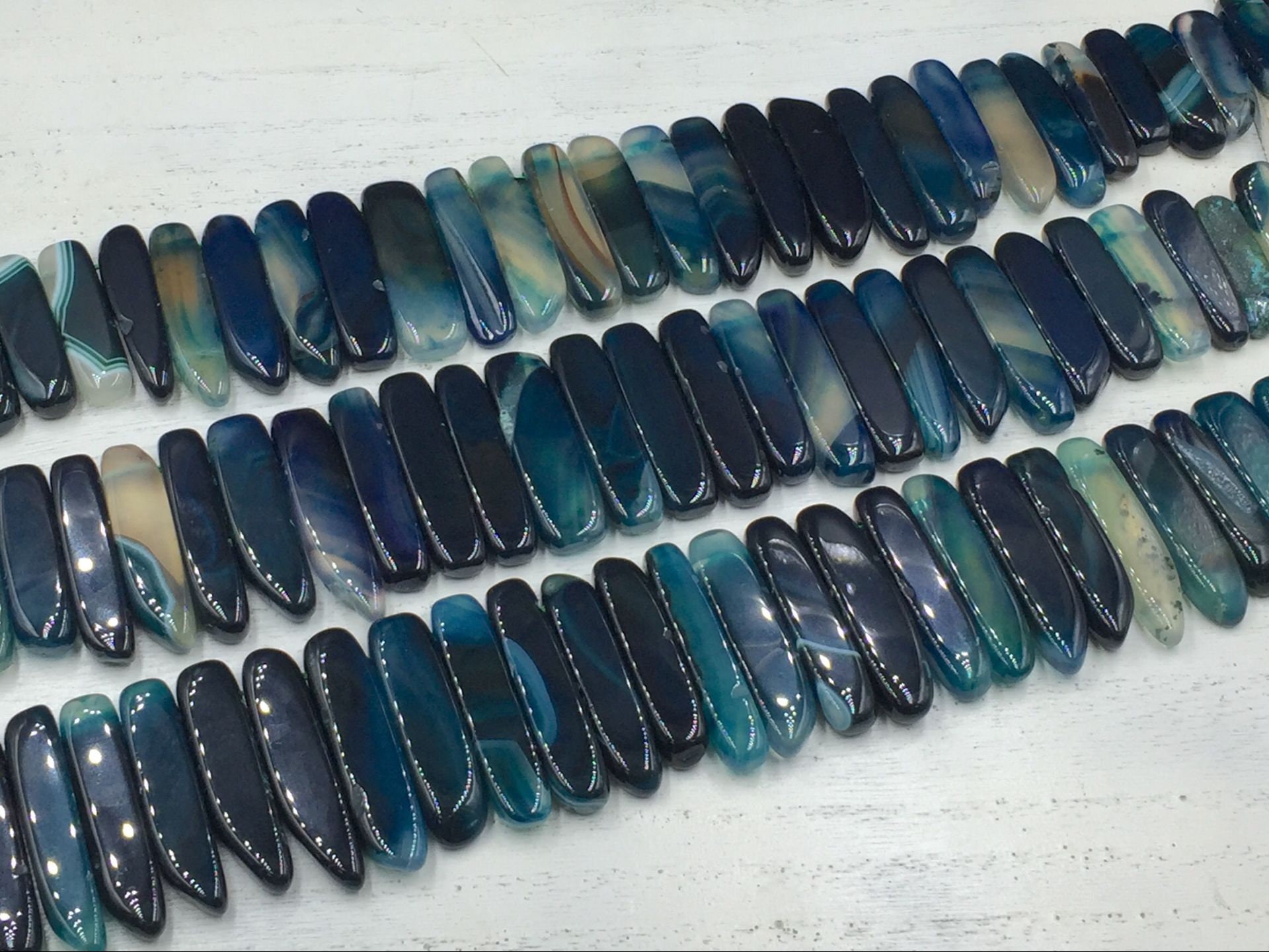 Polished Dark Blue Agate Slice Beads Stick Beads Graduated Top Drilled ...