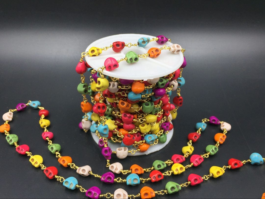 Mix Color Turquoise Skull Beads Rosary Chain Wire Wrapped Skull Beads ...