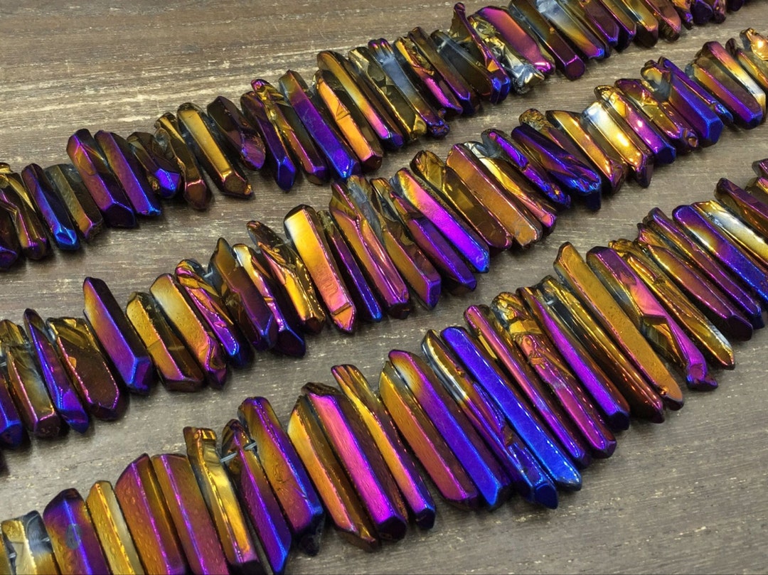 Titanium Purple&gold Crystal Points Polished Crystal Quartz Point Beads ...