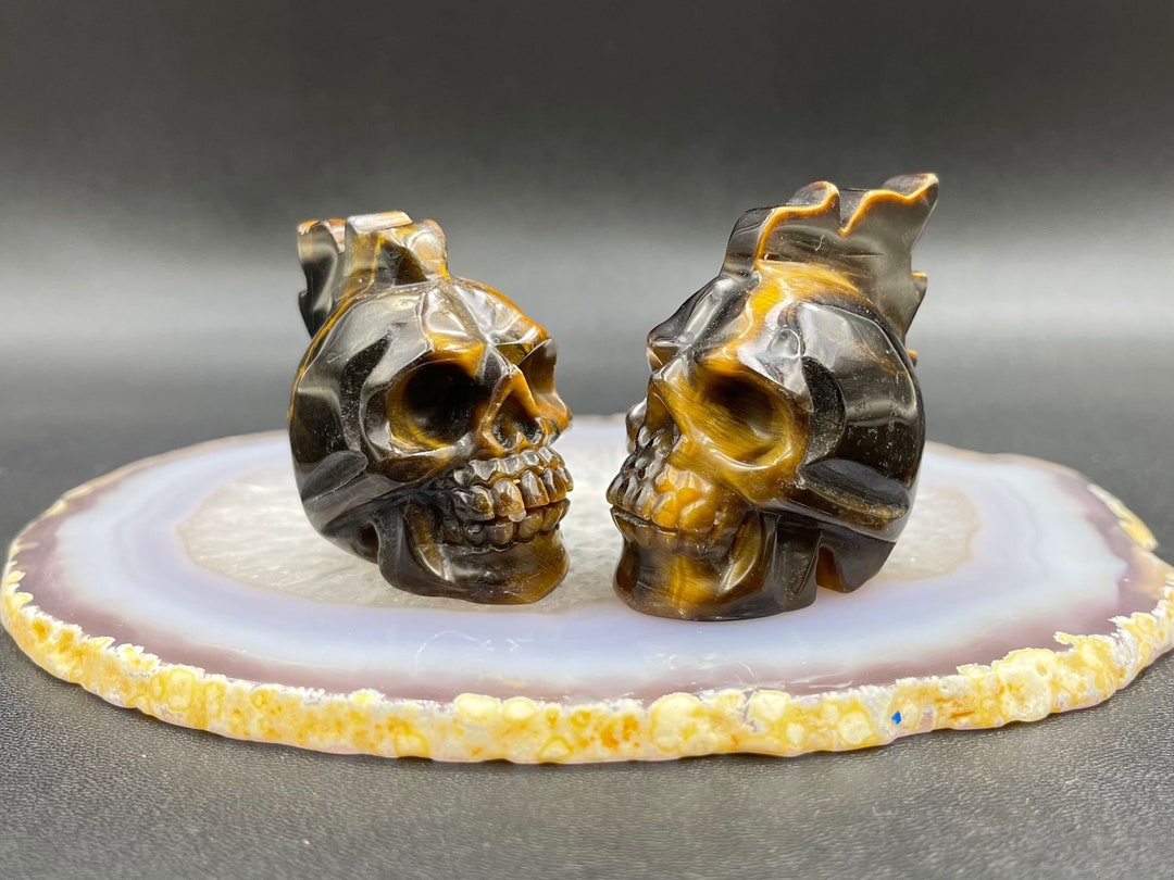 Tiger Eye Mohawk Skull Tiger Stone Skull Realistic Human Skull Carving ...