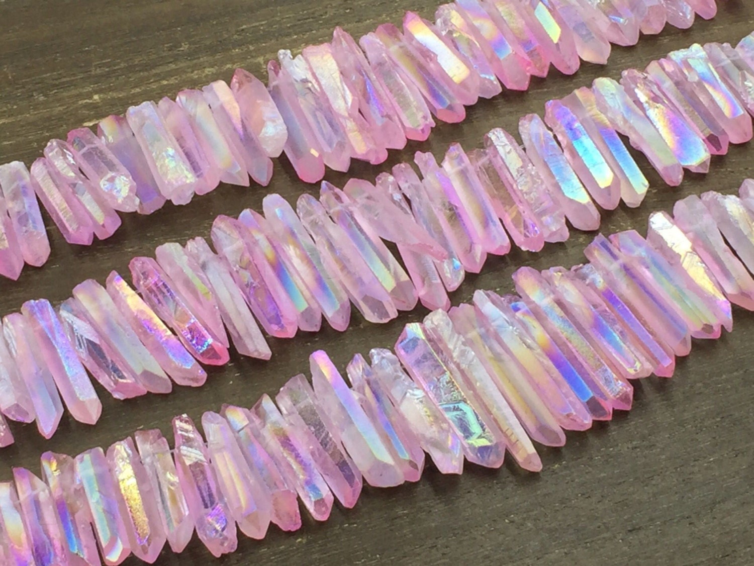 Pink Aura Quartz Points Raw Pink Crystal Point Beads Graduated - Etsy