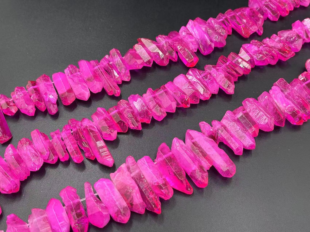 Thick Pink Quartz Crystal Points Raw Fuchsia Quartz Point Beads Quartz ...