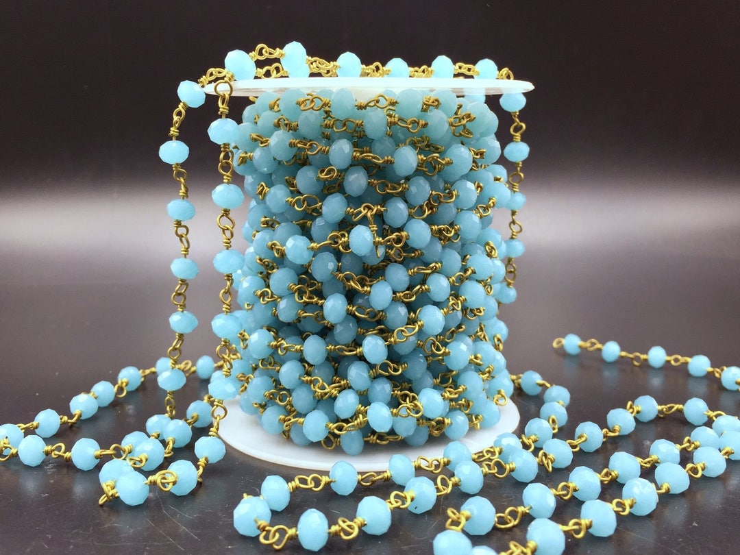 10ft Mint Blue Glass Beads Rosary Chain 4x6mm Faceted Rondelle Glass ...