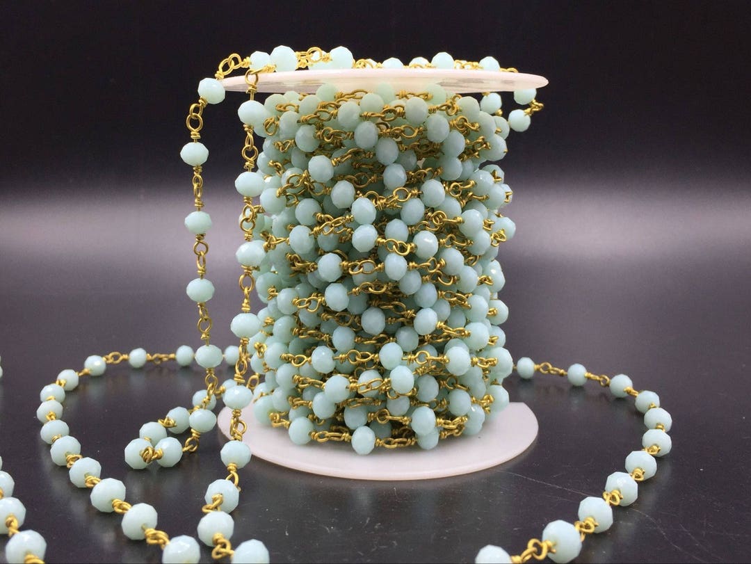 10ft Light Mint Green Glass Chain Rosary Chain 4x6mm Faceted Glass ...